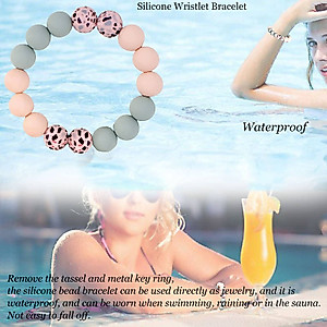 BIHRTC Keychain Bracelet Silicone Key Ring Wristlet with Leather Tassel Wrist Key Ring Bangle Silicone Bead keyring for Women Girls