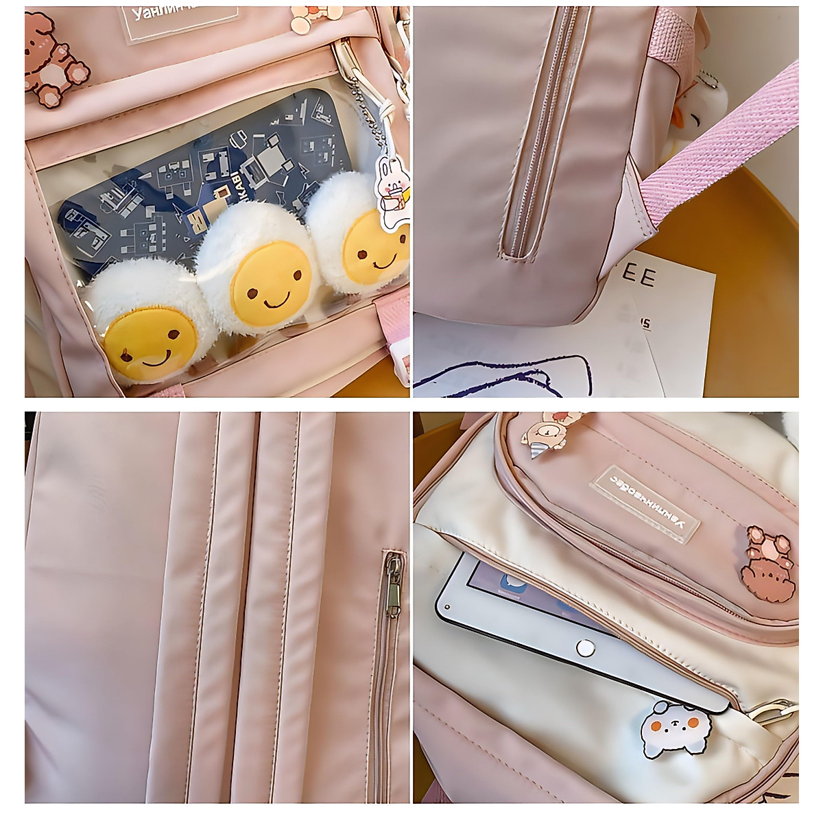 TULDYS Kawaii Backpack with Cute Accessories Aesthetics Bookbag (Pink)
