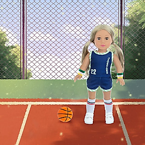 18 Inch Doll Clothes and Accessories - Basketball Clothes Sports Set Designed for 18 Inch Girl Doll Include Doll Clothes, Hair Bands, Bracers, Shoes, Socks and Basketball