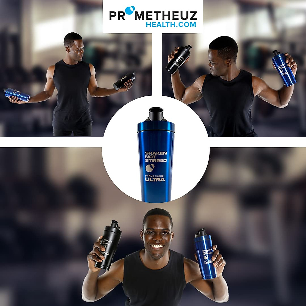 Prometheuz 24oz Stainless Steel Insulated Shaker Bottle with Wire Whisk, Double Walled Vacuum Perfect for Protein Shakes and Pre-Workout to Keeps Hot and Cold, Blue