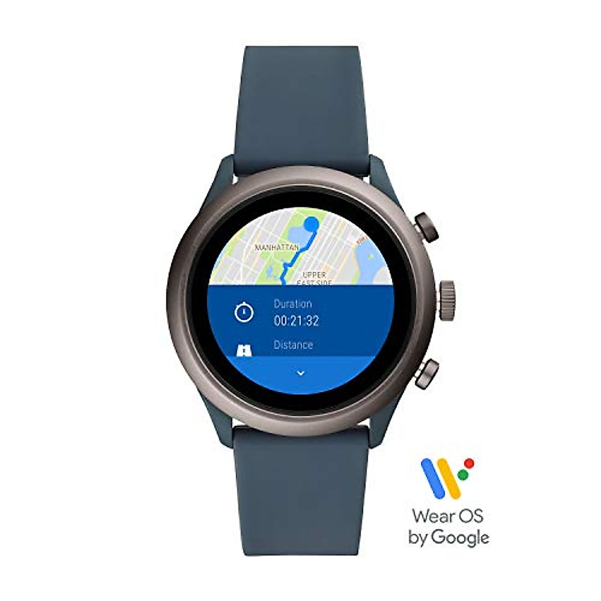 Fossil Men's Gen 4 Sport Heart Rate Metal and Silicone Touchscreen Smartwatch, Color: Grey, Blue (FTW4021)