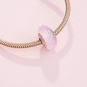 PANDORA Faceted Pink Murano Glass Charm Bracelet Charm Moments Bracelets - Stunning Women's Jewelry - Gift for Women in Your Life - Made Rose, No Box