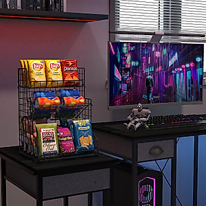 X-cosrack 3-Tier Food Packet Organizer Rack Bins with Adjustable Tilting Design for Pantry Storage,Metal Wire Snack Spice Holder for Kitchen Bathroom Cabinets Countertops