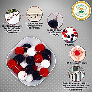 Zoe Frances Designs Patriotic Garland | Red White and Blue Garland | 4th of July Decorations | Pom Pom Garland for Independence Day, Labor Day, Veterans Day | Nautical Nursery Decor
