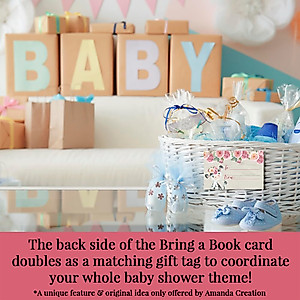 Amanda Creation Watercolor Pink Floral Cow “Bring a Book” Cards for Baby Showers, 20 2.5 by 4 Inch Double Sided Insert Cards, Invite Guests to Bring a Book for the Baby