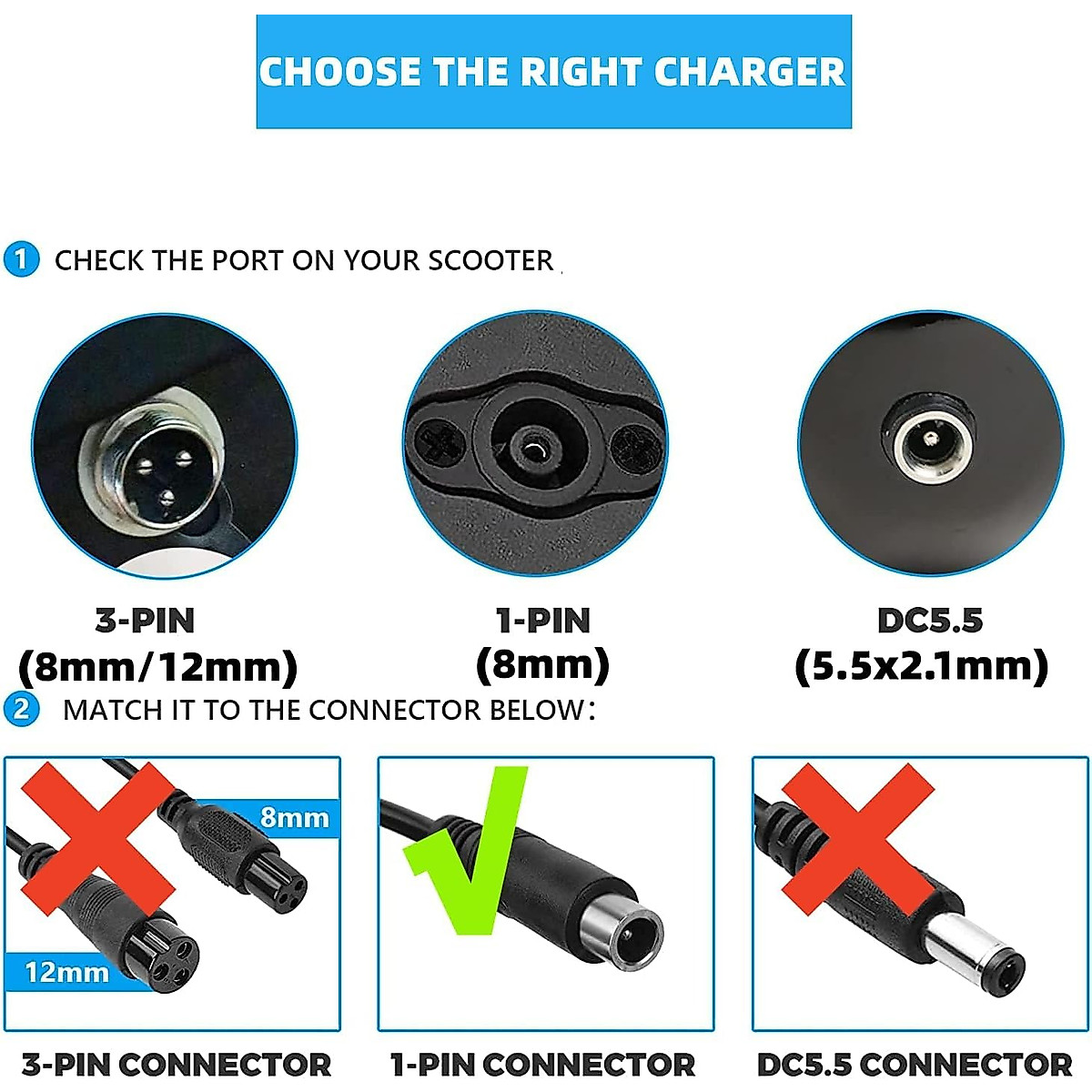BXIZXD 42V Power Adapter for Bird & Lime Scooter Charger for Xiaomi M365, Lime-S, Skip, Spin, Ninebot ES2 ES4 E22 E25 Electric Scooter for 36V Li-ion Battery