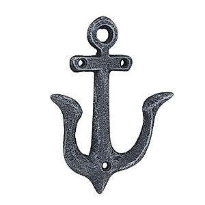 Stonebriar Antique Pewter Silver Cast Iron Anchor Double Wall Hook, Rustic Nautical Design, 5.5"