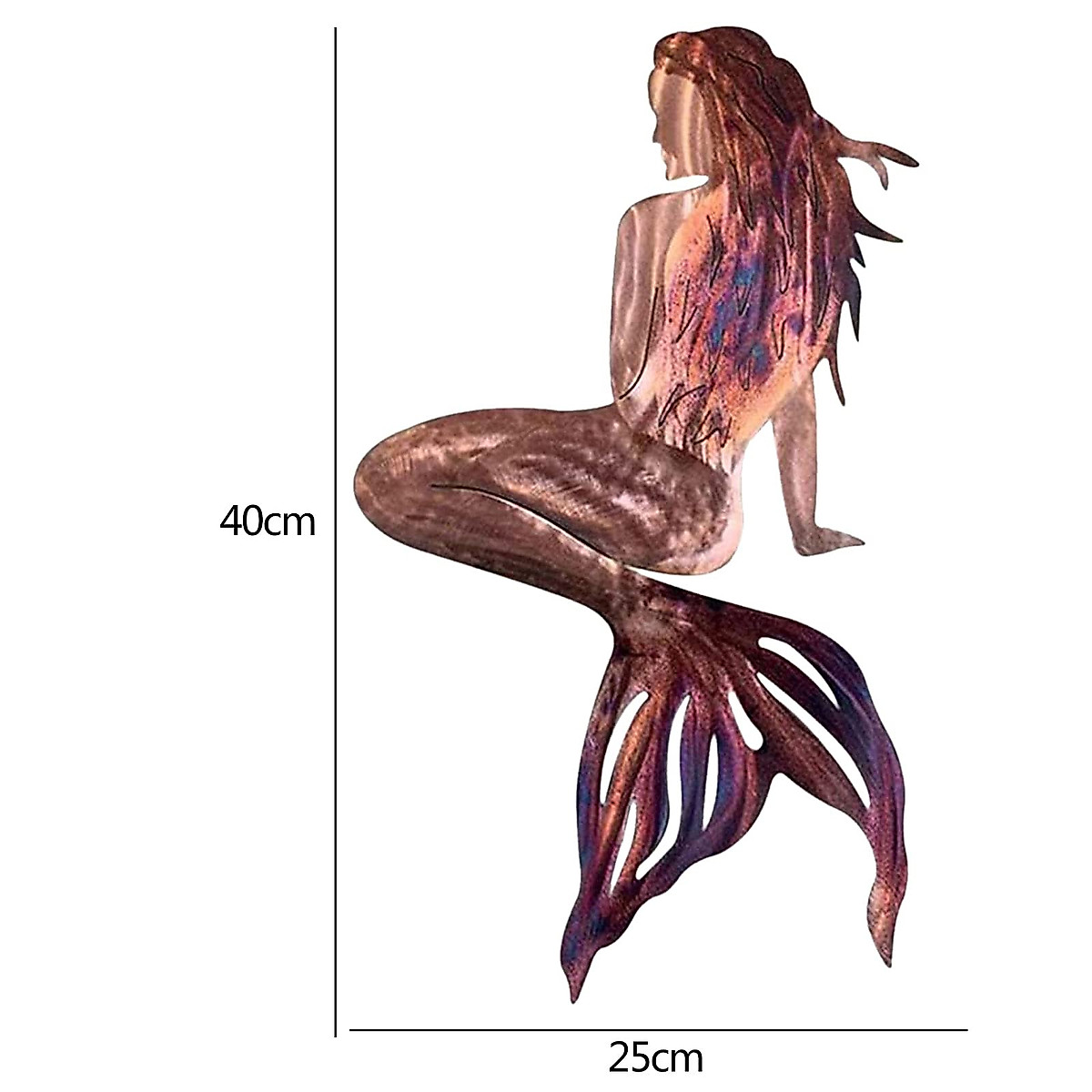 JACE Metal Wrought Iron Mermaids Crafts, Mermaid Metal Art Wall Decor, Wrought Iron Mermaid for Home Garden Beach Decoration (Copper)