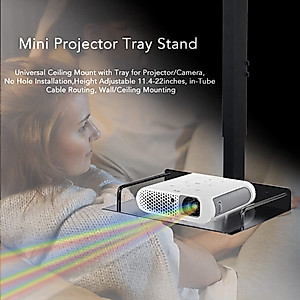 Drsn Universal Ceiling Mount with Tray, 11.4-22 inches Adjustable, No Hole Installation, Aluminum Alloy, in-Tube Cable Routing, Universal Ceiling Mount for Projector/Camera, Wall/Ceiling