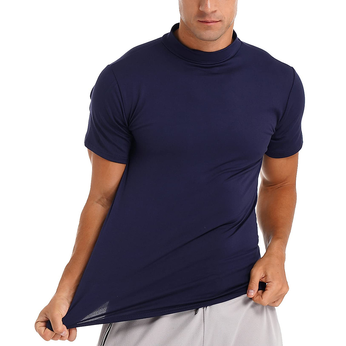 Hularka Men's Short Sleeve Thermal Turtleneck T-Shirt Undershirt Casual Slim Fit Basic Tops Blue X-Large