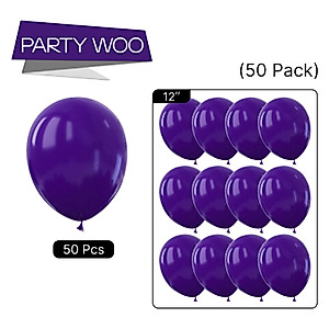 PartyWoo Royal Purple Balloons, 50 pcs 12 Inch Purple Balloons, Dark Purple Balloons for Balloon Garland or Balloon Arch as Party Decorations, Wedding Decorations, Baby Shower Decorations, Purple-Y16