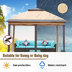 Wonlink 11x11 ft Gazebo Tent with Mosquito Netting, Folding Heavy Duty Height Adjustable Sun Shelter Gazebos