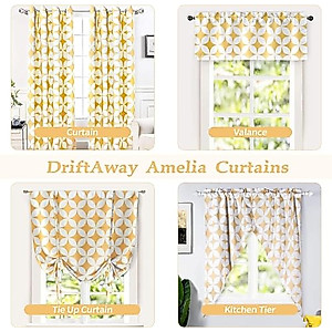DriftAway Amelia Thermal Blackout Room Darkening Grommet Window Curtains Retro Geo Pattern Round Circle Star Print Set of 2 Panels Each 52 Inch by 84 Inch Yellow
