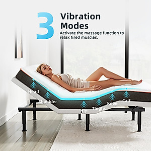 Full Adjustable Bed Base Frame, Massage & Wireless Remote, Dual USB Ports,Ergonomic Upholstered Bed Frame, Lift Motor, Under Bed Lighting, Independent Head and Foot Tilt