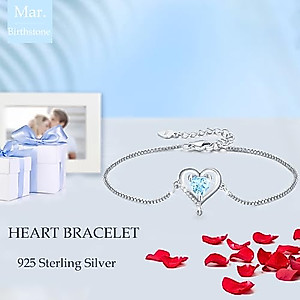 LAVUMO Infinity Love Heart Bracelets for Women Sterling Silver Charm Birthstone Bracelet Adjustable Anniversary Valentine's Day Birthday Jewelry Gifts for Women Girlfriend Wife Daughter Mom Her