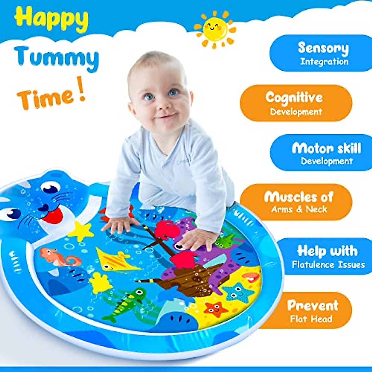 Large Inflatable Tummy Time Water Mat for Babies, Premium Infant Baby Floor Water Mat for 3+ Newborns Toddlers, Water Play Mat to Strengthen Muscles, Promote Sensory Stimulation and Development Toys