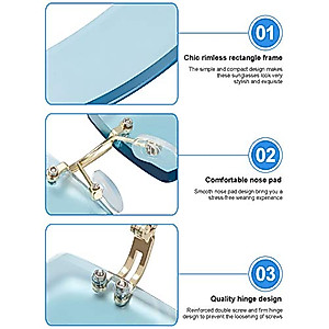 3 Pairs Rimless Rectangle Sunglasses Tinted Frameless Eyewear Vintage Transparent Y2K Glasses for Women Men (Grey, Tea and Blue)