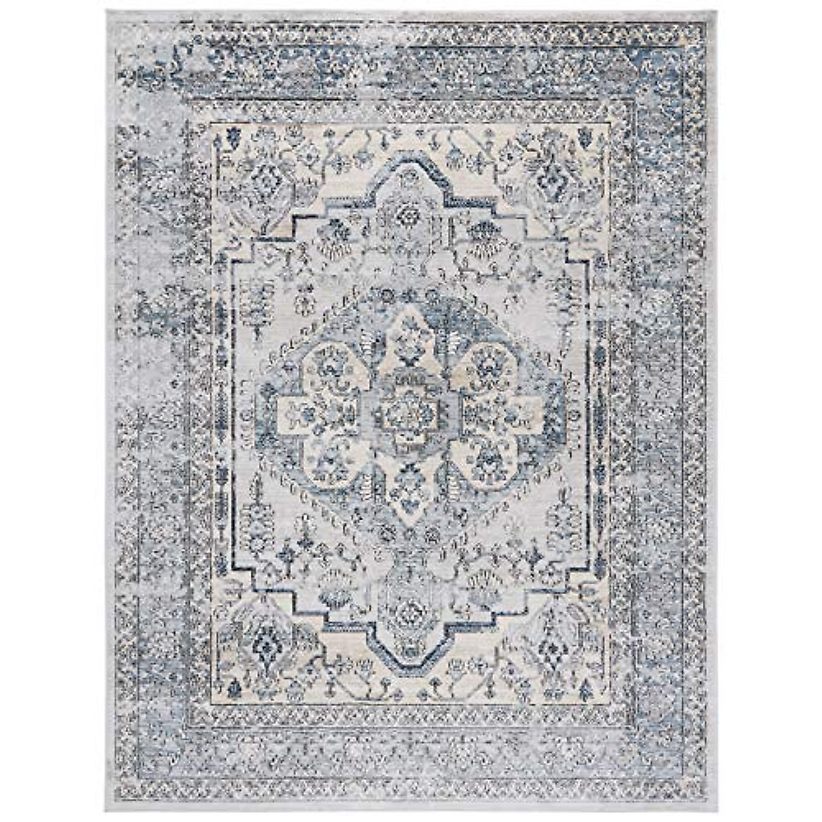 SAFAVIEH Oregon Collection 8' x 10' Light Blue/Ivory ORE877M Oriental Distressed Non-Shedding Living Room Bedroom Dining Home Office Area Rug