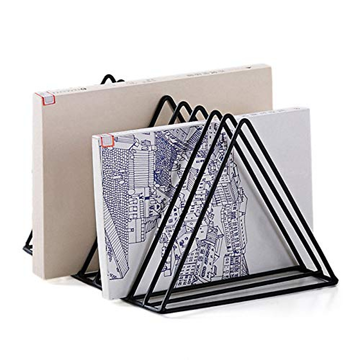 XINFULL 4 Pack Triangle File Storage Holder Racks Iron Desktop Magazine Organizer Metal Newspapers Folders for Office Table Desk Bookshelf Home Decoration, Black