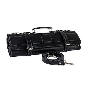 EVERPRIDE Chef Knife Roll Bag Made of Genuine Top Grain Leather – Knife Bag Holds 10 Knives up to 18” PLUS Zippered Compartment for Cooking Accessories – Knives Not Included