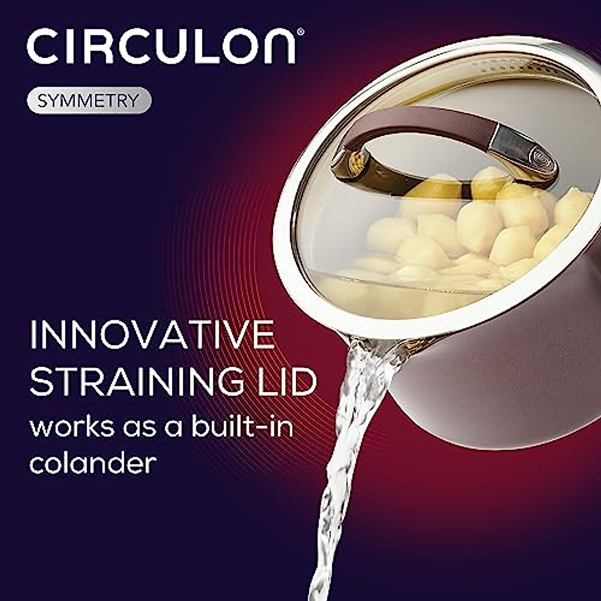 Circulon Symmetry Hard Anodized Nonstick Sauce Pan/Saucepan with Straining and Lid, 3.5 Quart, Red