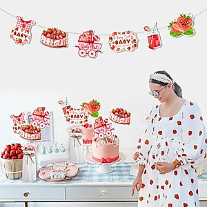Balterever Strawberry Baby Shower Decorations for Girl 24pcs A Berry Sweet Baby Is on The Way Centerpieces Party Supplies Strawberry Baby Shower Centerpieces Sticks Berry Sweet Summer Fruit Party