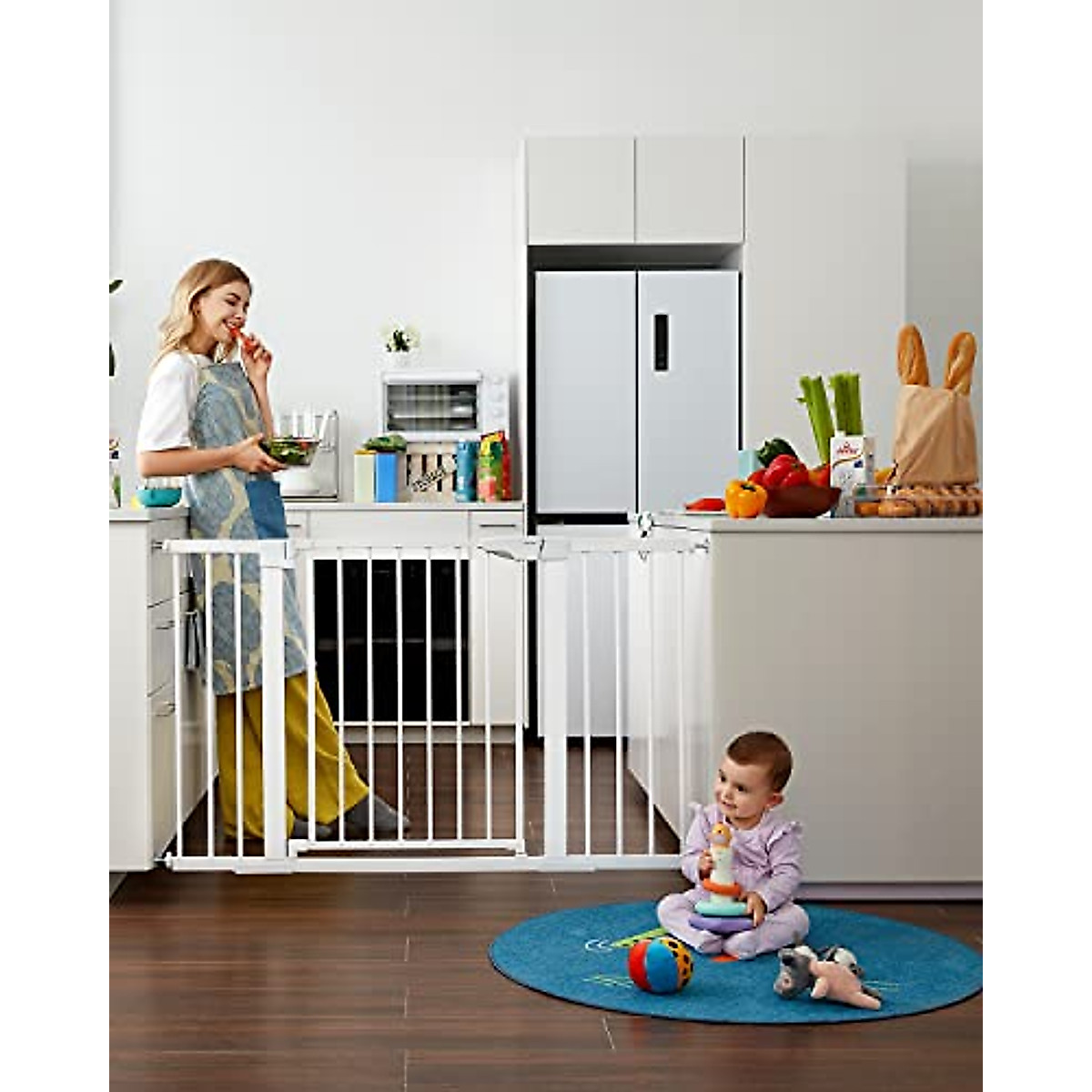 Mumeasy Baby Gate Extra Wide, 29.5"- 51.5" Pressure Mounted Dog Gate with Walk Through Door, Auto Close Pet Gate for Stairs,Doorways,House