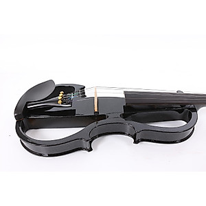 Yinfente 16inch Electric Viola solid wood with ebony viola fingerboard, chin rest, viola pegs, viola case bow, black silent voila for professional or beginners to practice (black)