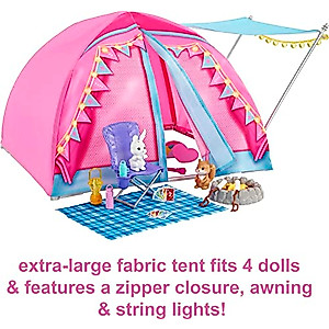 Barbie It Takes Two Dolls & 20 Accessories, Let's Go Camping Tent Playset with Brooklyn & Malibu Dolls & 2 Moving Animals