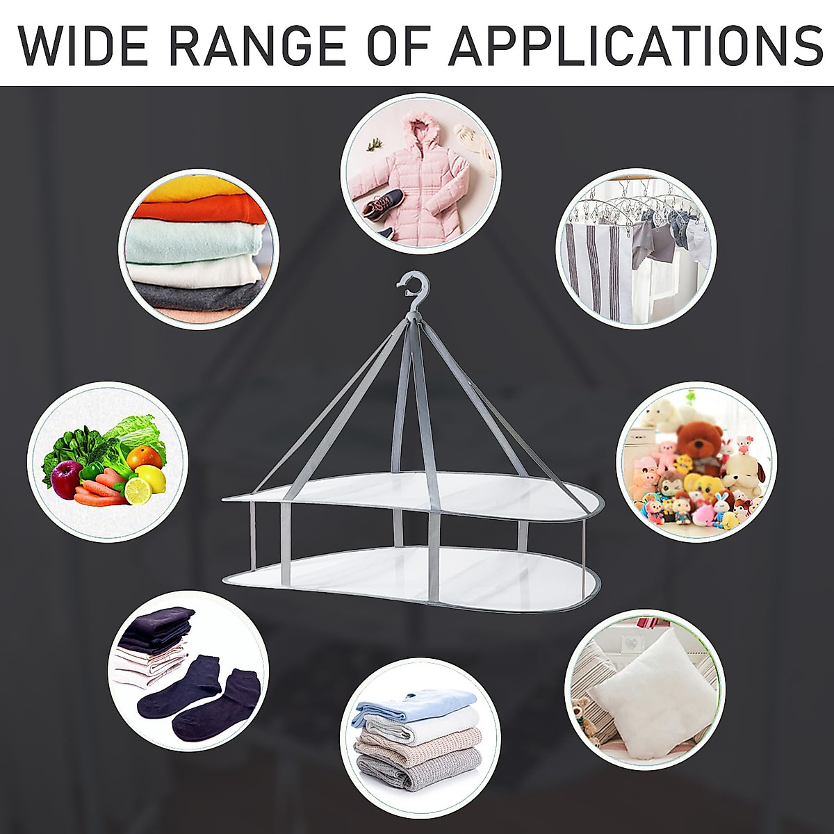 WEISGJA 2 Tier Folding Mesh Clothes Drying Rack with Internal Fixation Stackable Sweater Drying Rack Portable Hanging Laundry Rack for Sweater,T-Shirt,Delicates,Swimsuit (1 Pack)