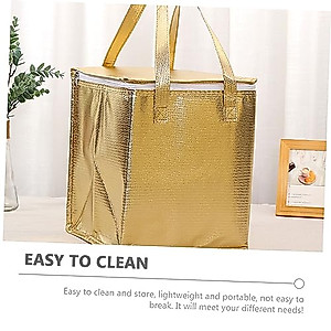 FONDOTIN Large Cooler Bag Insulated Lunch Cooler Bags Insulated Hot Bags Insulated Storage Bag Zipper Food Bag Food Warmer Bag Insulated Reusable Grocery Bags Golden Non-woven Fabric