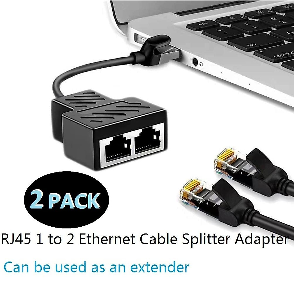 2Pack RJ45 Ethernet Splitter Cable Network Adapter 1 Male to 2 Female, Suitable Super Cat5, Cat5e, Cat6, Cat7 Connector LAN Ethernet Cables Internet Adapter, Black