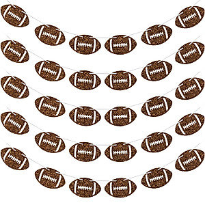 5 Count Football Party Banner Football Paper Garland Sports Theme Hanging Decorations Glitter Football Banner for Superbowl Game Day Boys Birthday Baby Shower Party Supplies