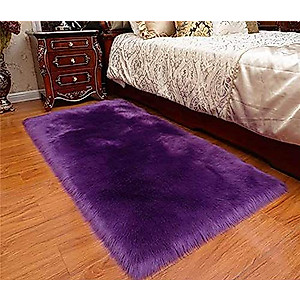 Yiyi Bridal Soft Faux Fur Sheepskin Rug Fake Fleece Chair Cover Seat Pad Soft Fluffy Shaggy Area Rugs for Bedroom Living Room or Nursery,Purple 2ftx3ft