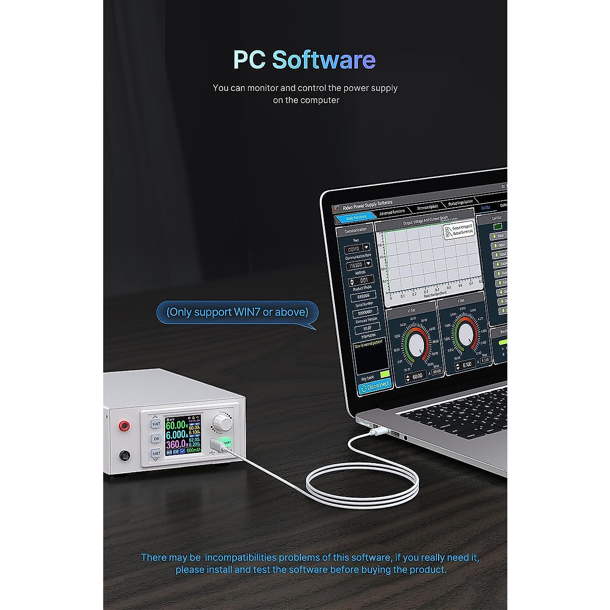 Digital Control RK6006-C 60V 6A 4 Digit Adjustable AC to DC Lab Bench Power Supply Regulator 360W
