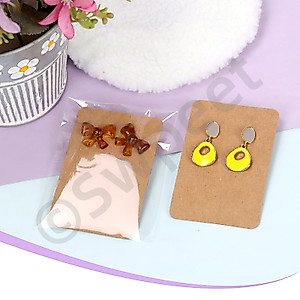 Swpeet 300Pcs Cowhide Color Earring Display Cards Assorment Kit, 100Pcs 3.5 x 2.4 Inches Square Earring Holder Cards with Silicone Earring Backs and Self-Seal Bags for Earrings Necklace Jewelry