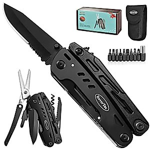 RoverTac Multitool Knife Camping Survival Knife Unique Gifts for Men Dad Husband 18 in 1 Multitools Knife Pliers Scissors Saw Corkscrew Bottle Opener 9-Pack Screwdrivers with Safety Lock Nylon Sheath