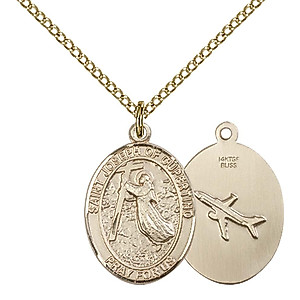 F A Dumont 14kt Gold Filled St. Joseph of Cupertino Pendant with 18" Gold Filled Lite Curb Chain. Patron Saint of Pilots/Airforce