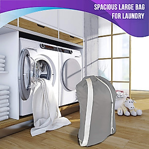Nylon Laundry Bags, Size: 30" x 40" with Shoulder Strap, Heavy Duty, College, Laundry, Household, Storage. Machine Washable. Made in USA. (Grey, Pack of 2)