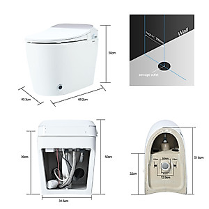 Tankless Smart Toilet with Heated Seat, Modern One Piece Toilet with Auto Foot Sensor Flush, Compact Smart Bidet Toilet for Bathroom with Power Outage Flushing, Night Light