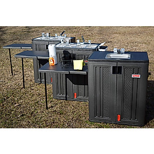 Concession Sinks Standard Propane 3 Compartment with Removable Accessory Shelf, Soap Dispenser and New! 3" Caster Wheel Base by Concession Sinks