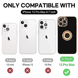 Hython Case for iPhone 13 Pro Max Case with Ring Stand [360°Rotatable Ring Holder Magnetic Kickstand] [Plated Rose Gold Edge] Slim Soft TPU Cover Luxury Protective Phone Case for Women Men, Black
