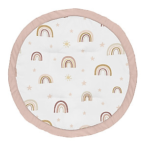 Sweet Jojo Designs Boho Rainbow Girl Baby Playmat Tummy Time Infant Play Mat - Blush Pink Dusty Rose Gold Yellow Mauve Taupe Beige Tan Bohemian Stars Sun Celestial Vintage Sky