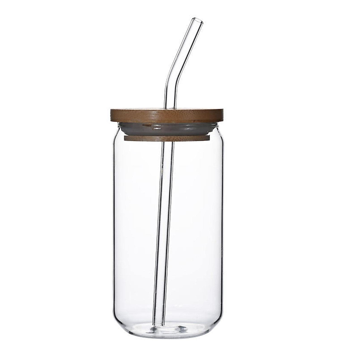 Gralara Glass Bubble Tea Cups Clear with Bamboo Lids and Straws Smooth Sided Bottle Jar Travel Tumbler for Water Cocktail Iced Coffee, 470ml