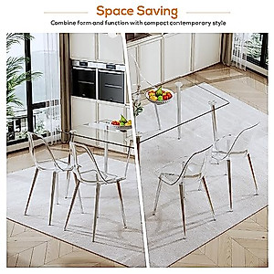 Ufurpie 5 Piece Glass Dining Table Set,47" Kitchen Table and Chairs for 4,Clear Dining Room Table Sets w/Silver Chrome Legs,Modern Dining Room Sets for Home, Kitchen, Dining Room(Silver)
