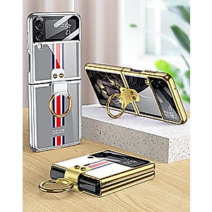 SHIEID Samsung Z Flip 4 Case, Z Flip 4 Case with Ring Phone Case, Electroplating Color Painting Tempered Glass Protective Cover for Samsung Galaxy Z Flip 4 5G, Limited Edition Gray