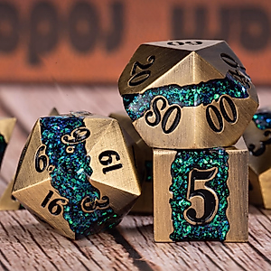 Maywin Metal RPG Dice Set,Mica Glitter Stripe Dice DND,Antique Bronze Dice 7pcs Set for Dungeons and Dragons