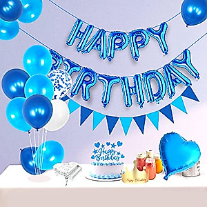 yujiaonly 16TH Birthday Party Decorations Blue Happy Birthday Foil Balloons Blue Number 16 Happy birthday Sash Cake Topper Latex and Confetti Balloons Blue original garland Banner Number 16 Blue
