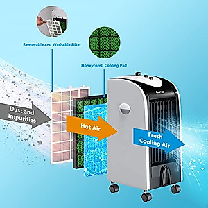 COSTWAY Evaporative Air Cooler, 3-in-1 Cooling Fan with 2 Ice Crystal Boxes, 3-Mode, 3-Speed and 4L Water Tank, Quiet Bladeless, Portable for Room Home Office Dorms, White