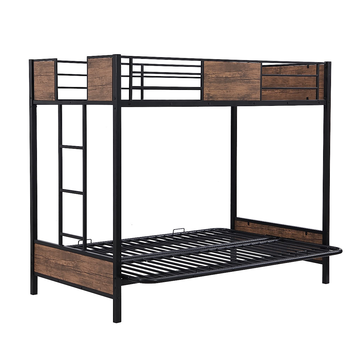 Harper & Bright Designs Twin Over Futon Bunk Bed, Metal Bunk Bed Convertible Couch and Bed, Twin Over Full/Futon Bunk Bed Frame for Kids Teens Adults Dorm, No Box Spring Needed (Black)